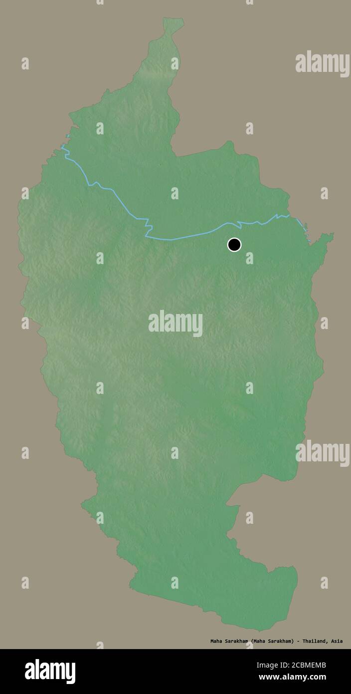 Shape of Maha Sarakham, province of Thailand, with its capital isolated ...
