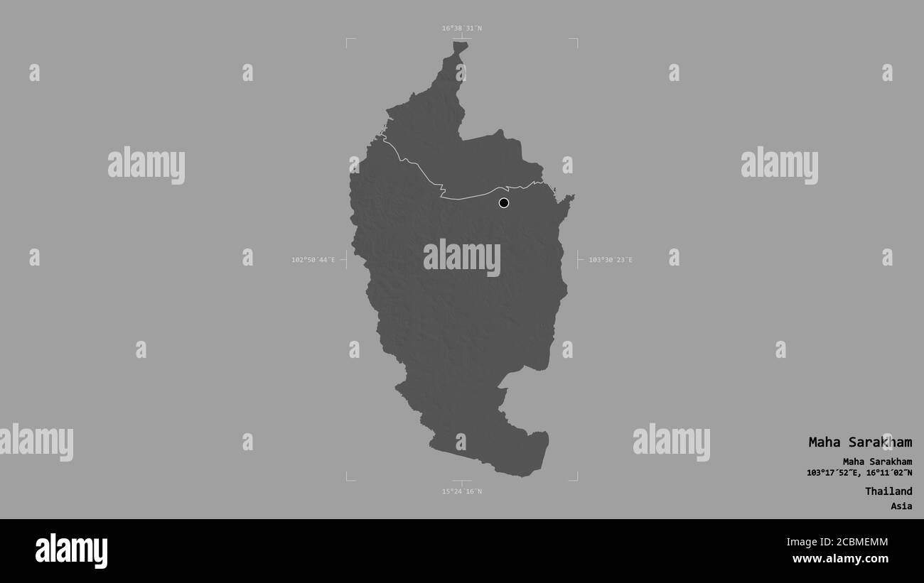 Area of Maha Sarakham, province of Thailand, isolated on a solid ...