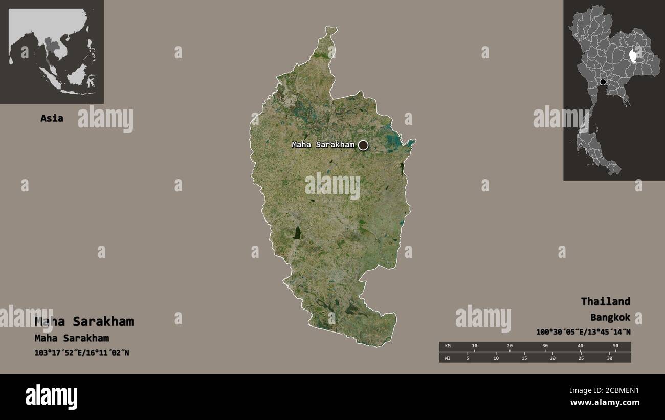 Shape of Maha Sarakham, province of Thailand, and its capital. Distance ...