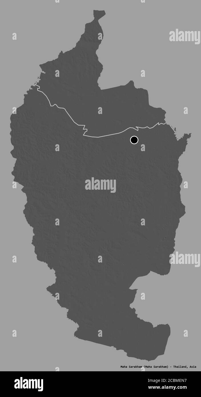 Shape of Maha Sarakham, province of Thailand, with its capital isolated ...
