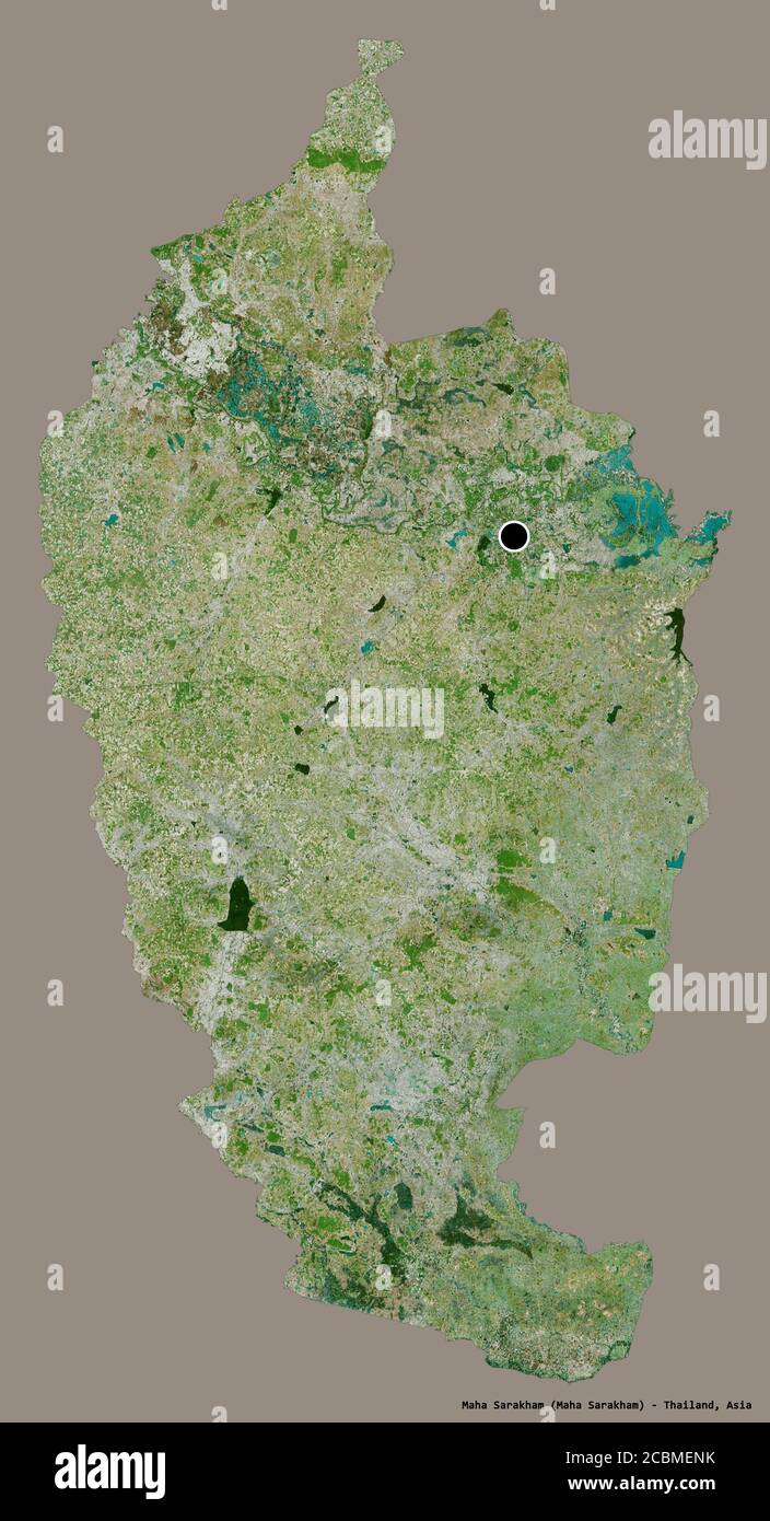 Shape of Maha Sarakham, province of Thailand, with its capital isolated ...