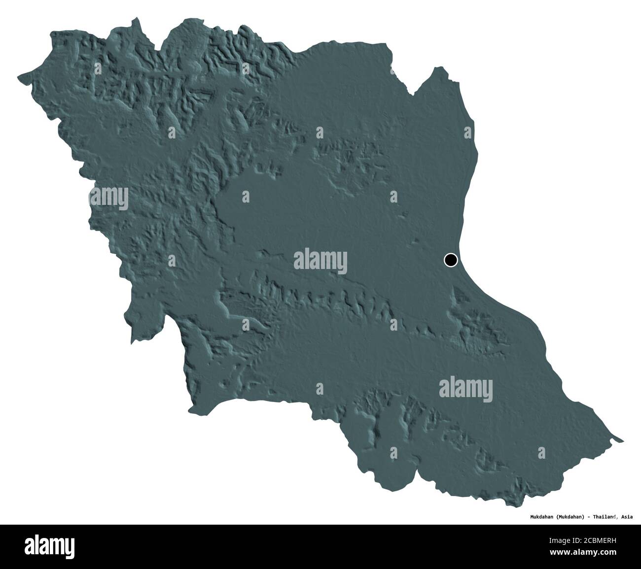 Shape of Mukdahan, province of Thailand, with its capital isolated on ...