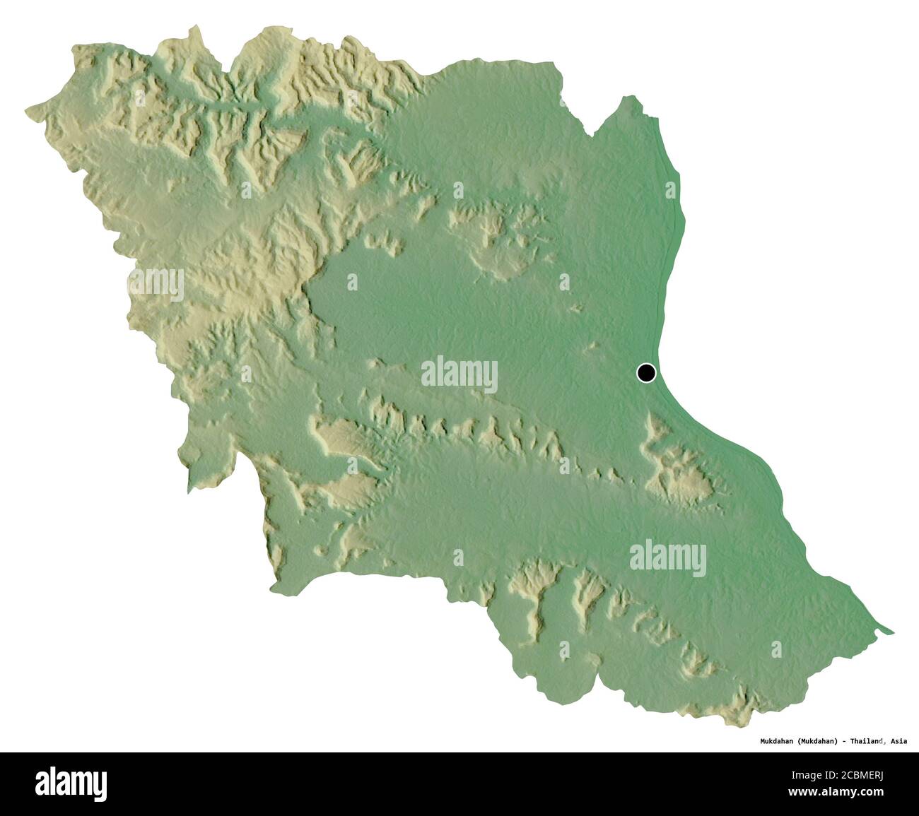 Shape of Mukdahan, province of Thailand, with its capital isolated on ...