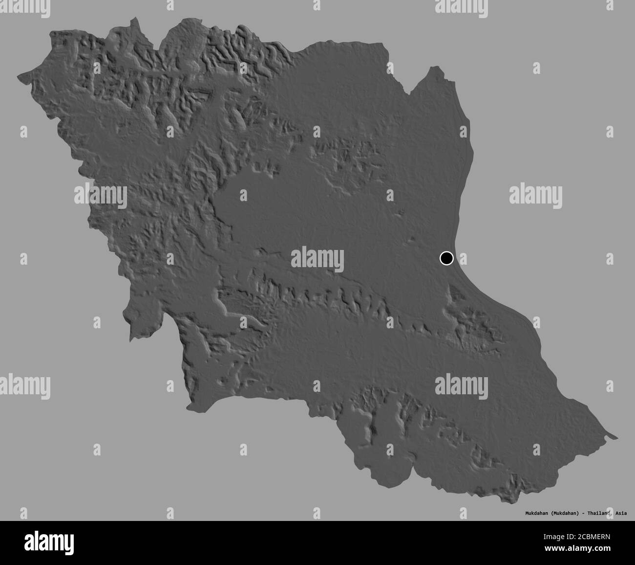 Shape of Mukdahan, province of Thailand, with its capital isolated on a ...