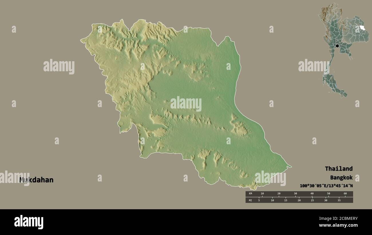 Shape of Mukdahan, province of Thailand, with its capital isolated on ...