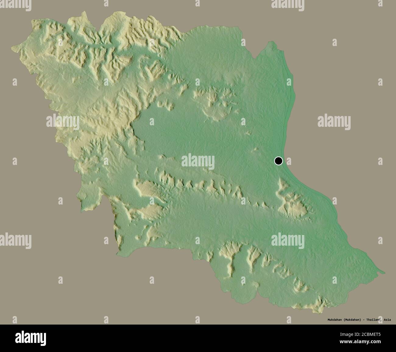 Shape of Mukdahan, province of Thailand, with its capital isolated on a ...