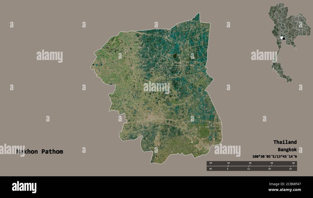 Shape of Nakhon Pathom, province of Thailand, with its capital isolated ...