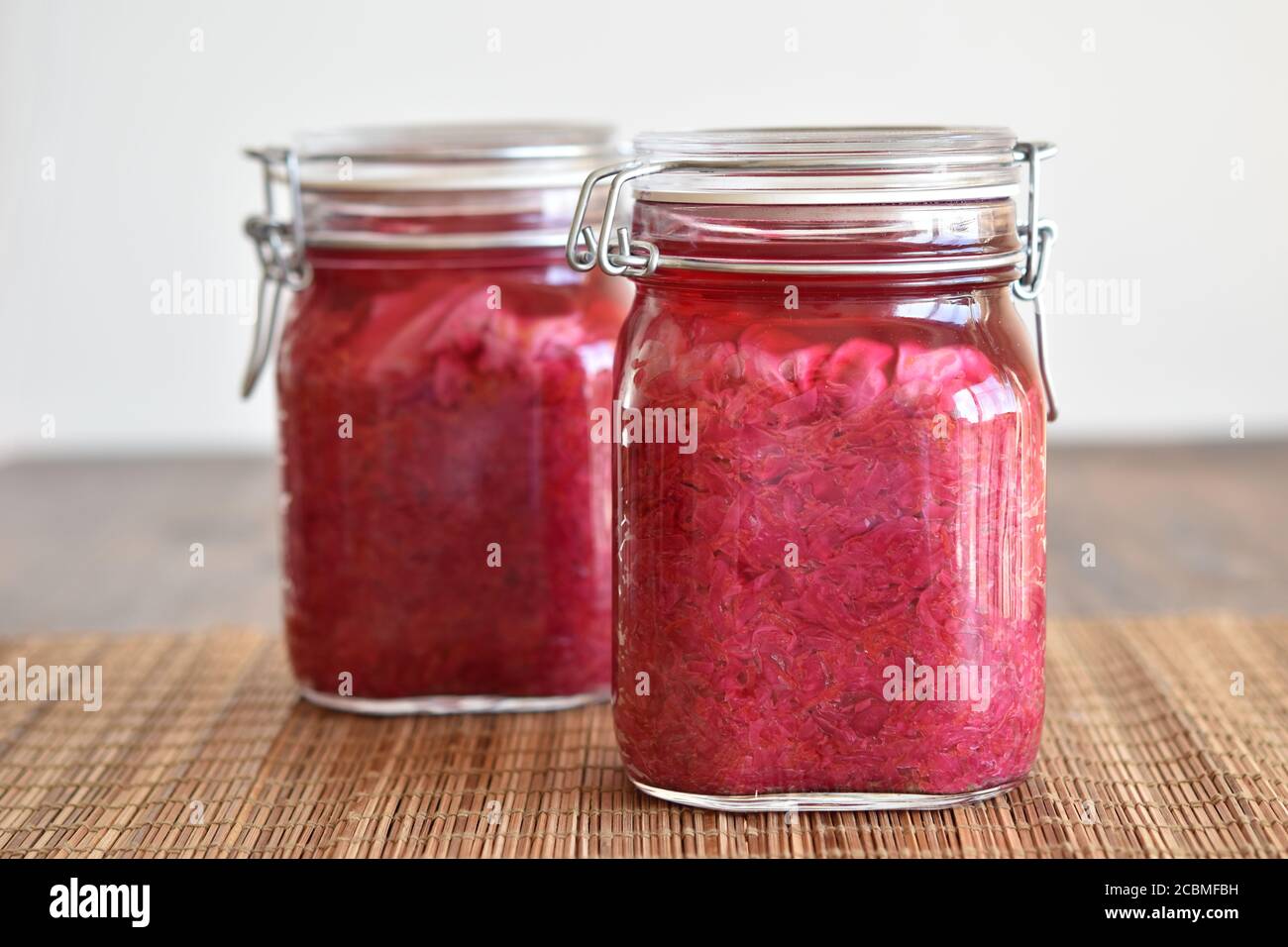 homemade red cabbage sauerkraut in glass container Stock Photo - Alamy