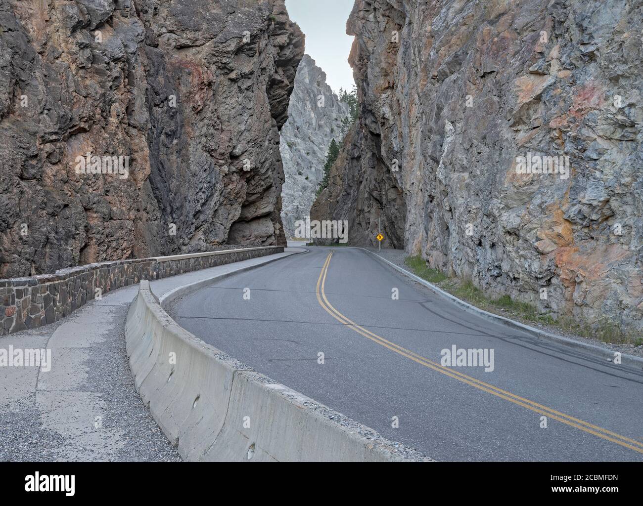 Narrow canyon highway at Radium Hot Springs in Kootenay National Park ...