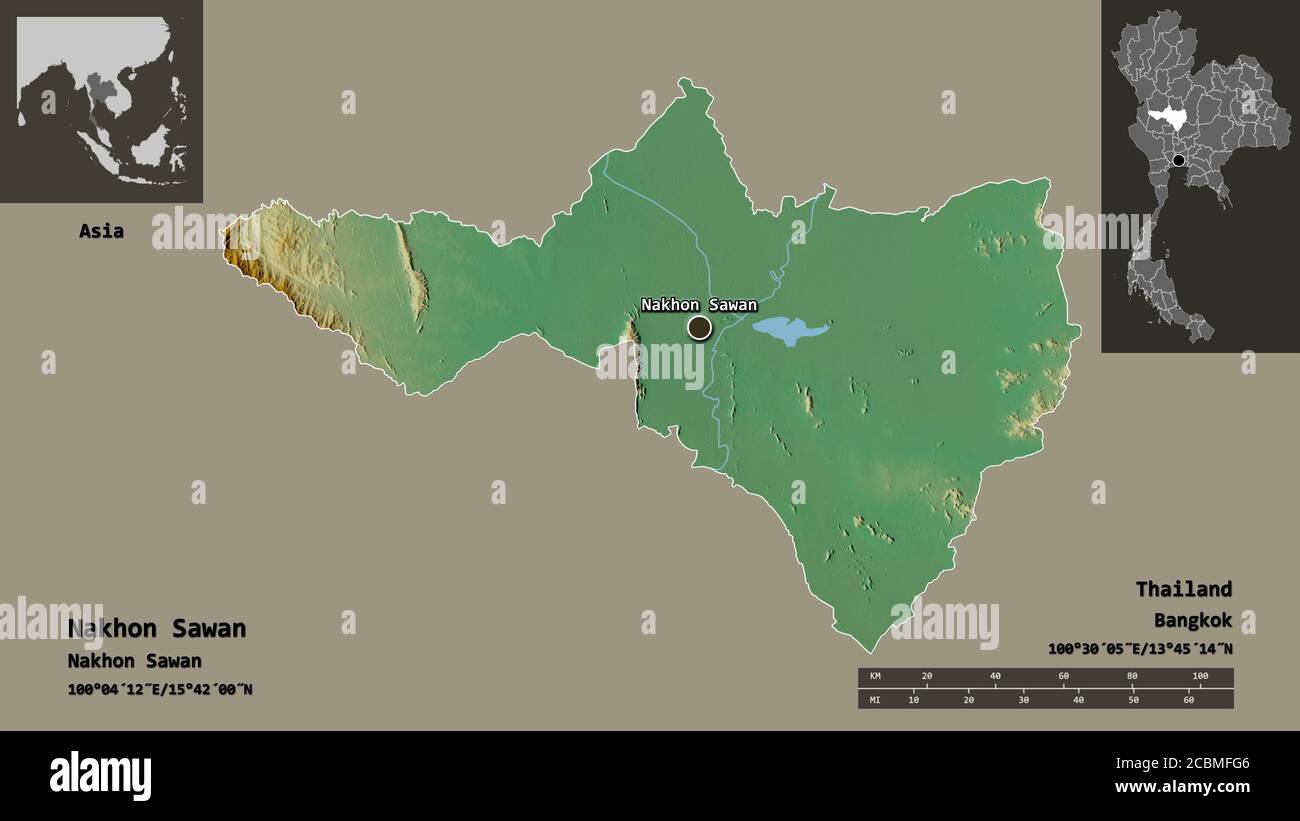Shape of Nakhon Sawan, province of Thailand, and its capital. Distance ...