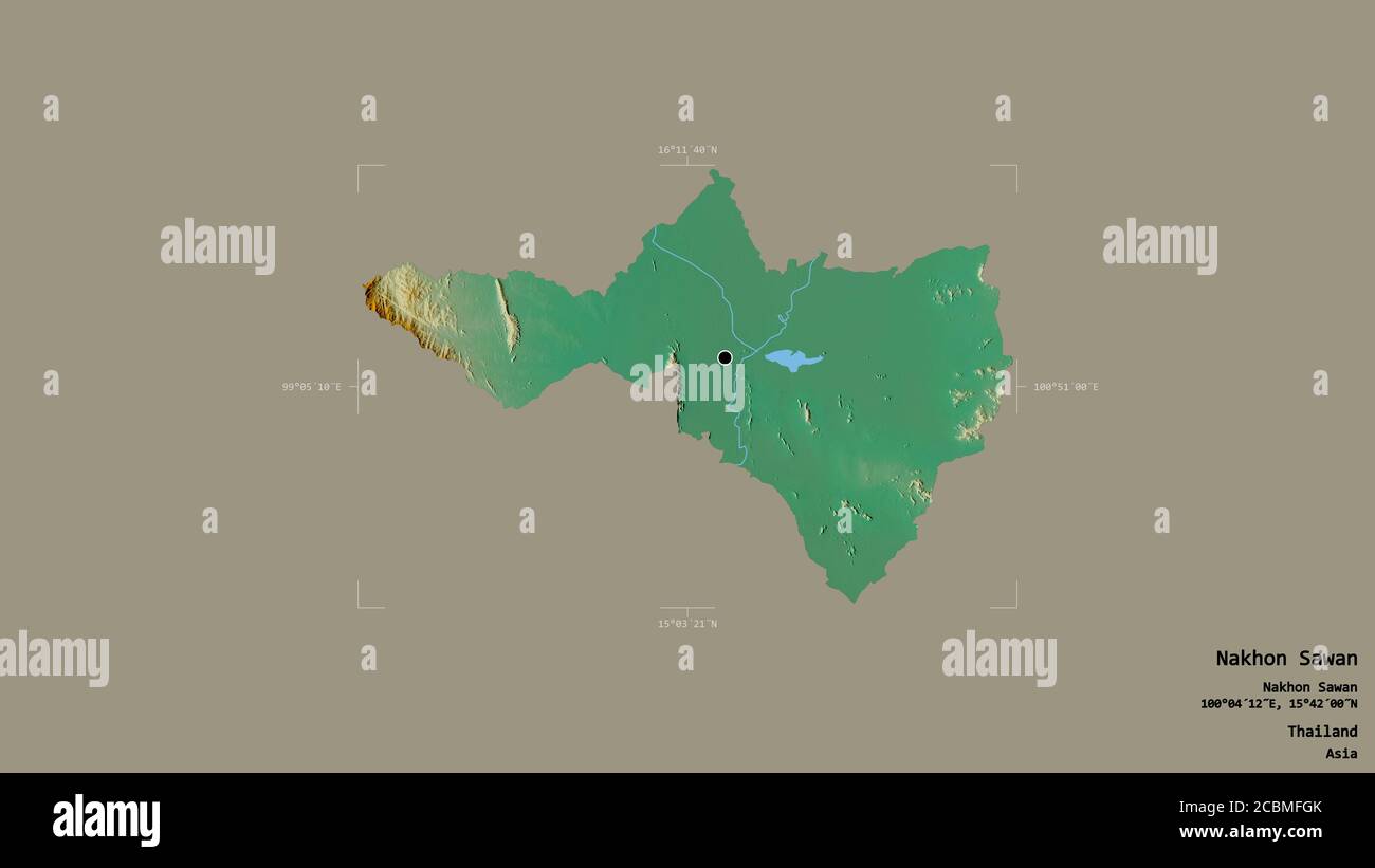 Area of Nakhon Sawan, province of Thailand, isolated on a solid ...