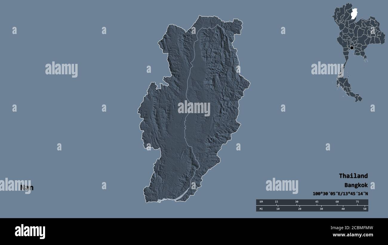 Shape of Nan, province of Thailand, with its capital isolated on solid ...