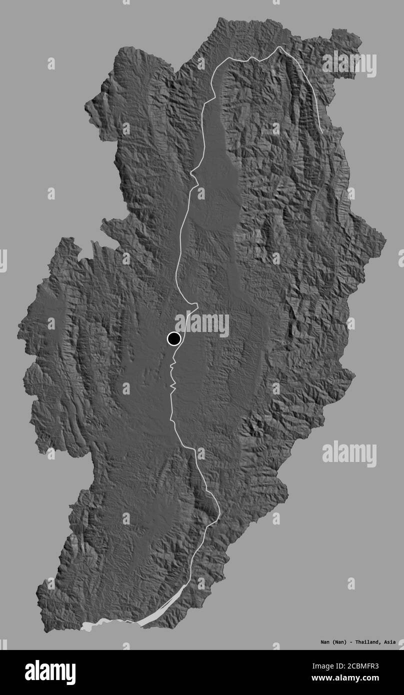 Shape of Nan, province of Thailand, with its capital isolated on a ...