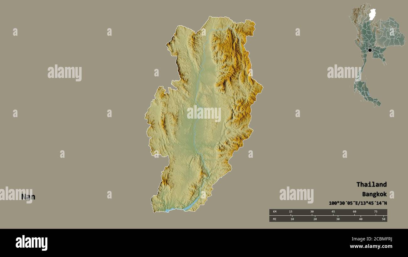 Shape of Nan, province of Thailand, with its capital isolated on solid ...