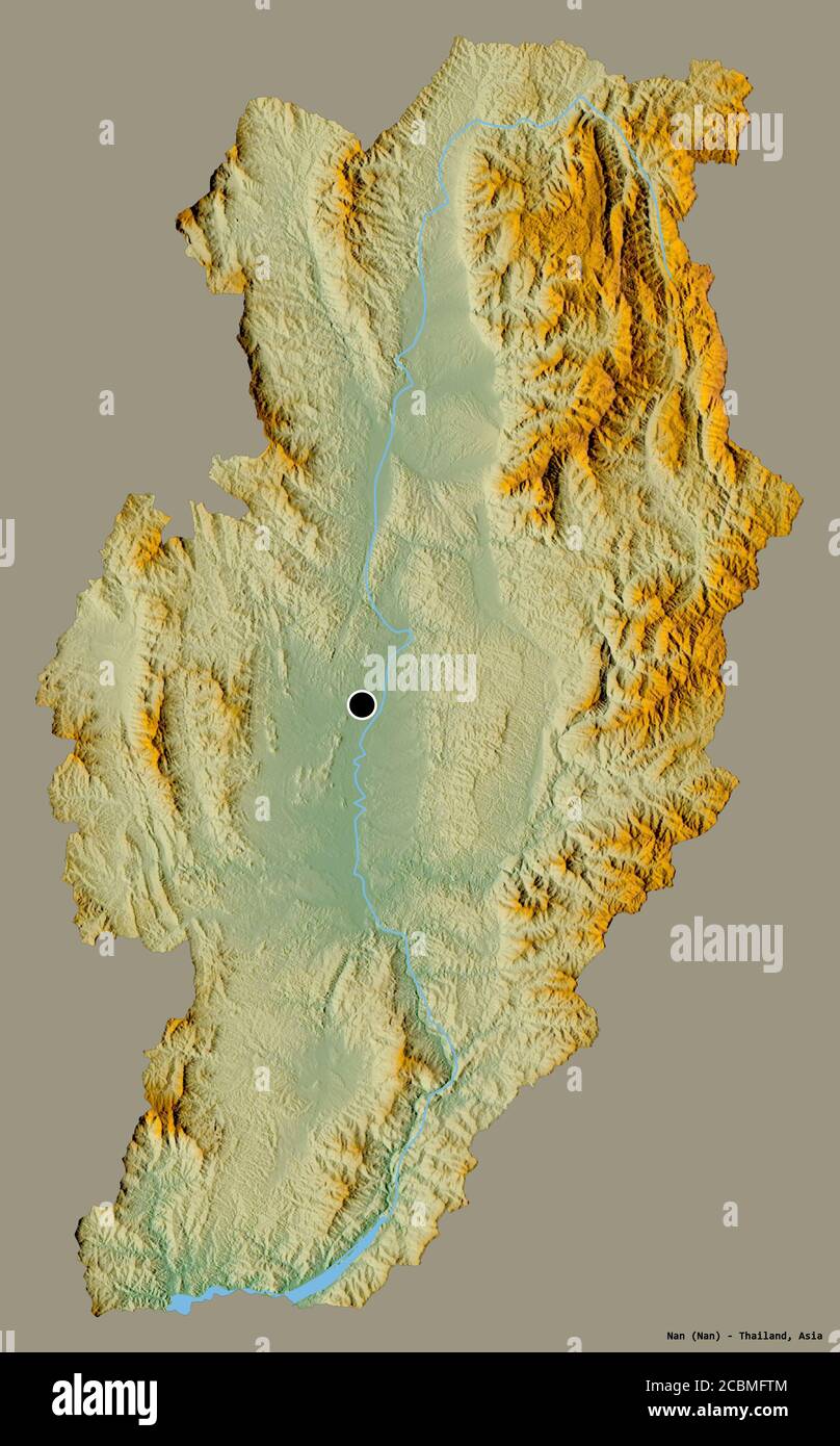 Shape of Nan, province of Thailand, with its capital isolated on a ...