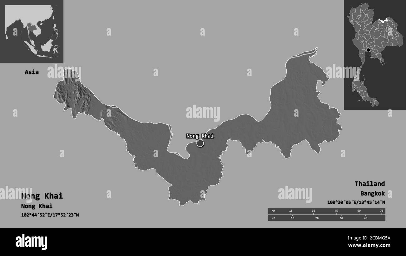 Shape of Nong Khai, province of Thailand, and its capital. Distance ...