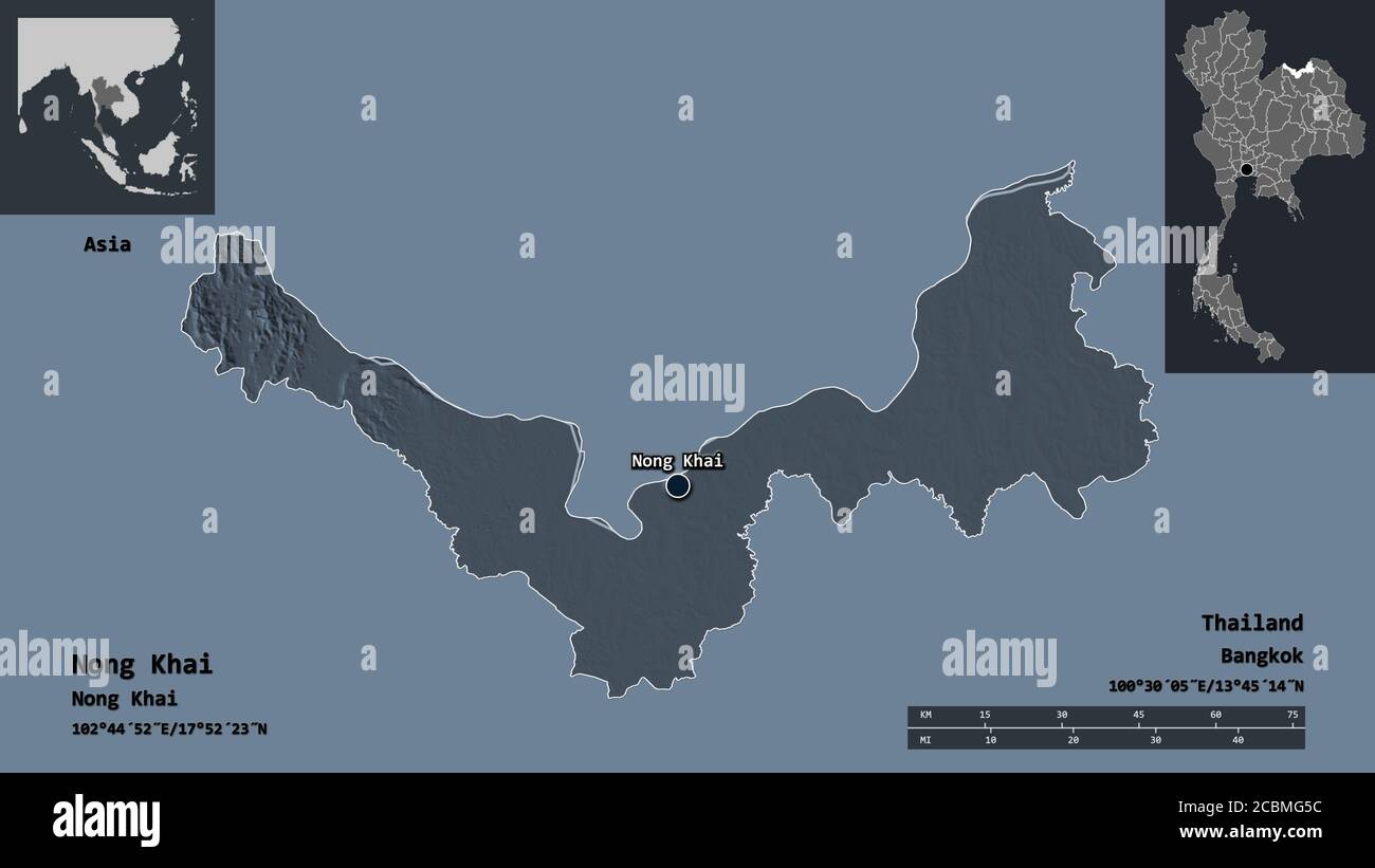 Shape of Nong Khai, province of Thailand, and its capital. Distance ...