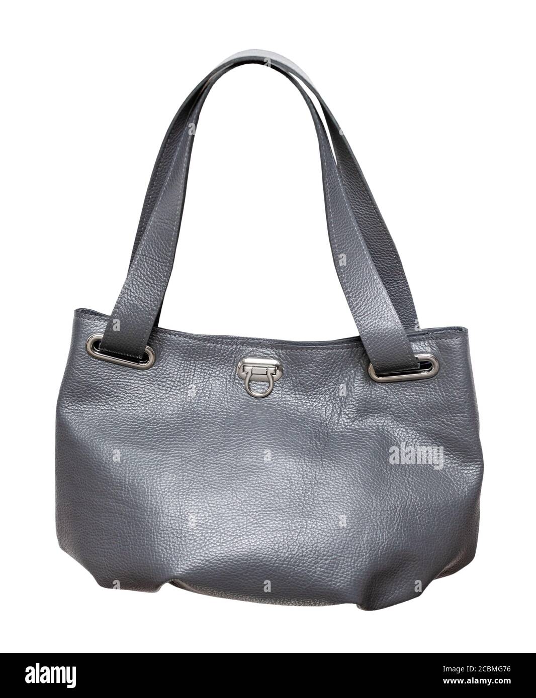 side view of handcrafted gray leather soft handbag isolated on white ...