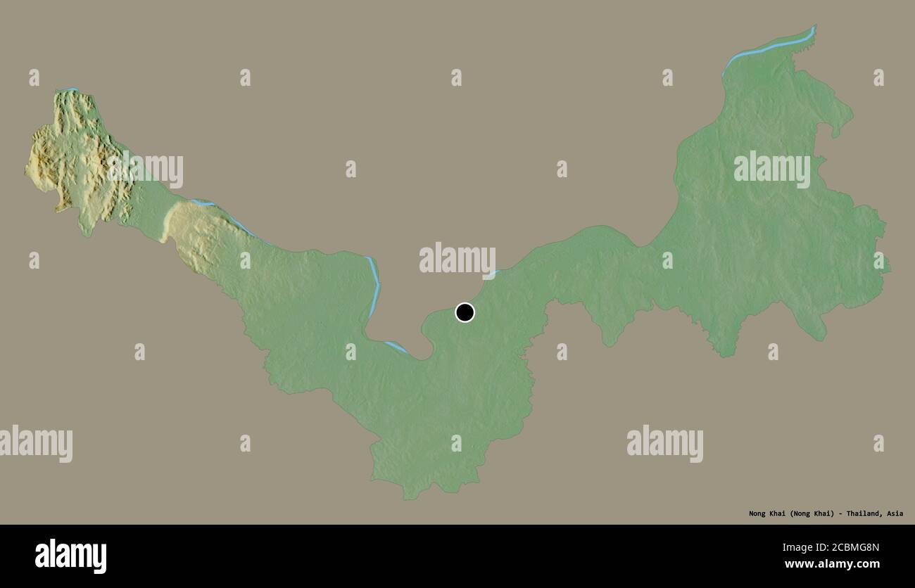 Shape of Nong Khai, province of Thailand, with its capital isolated on ...