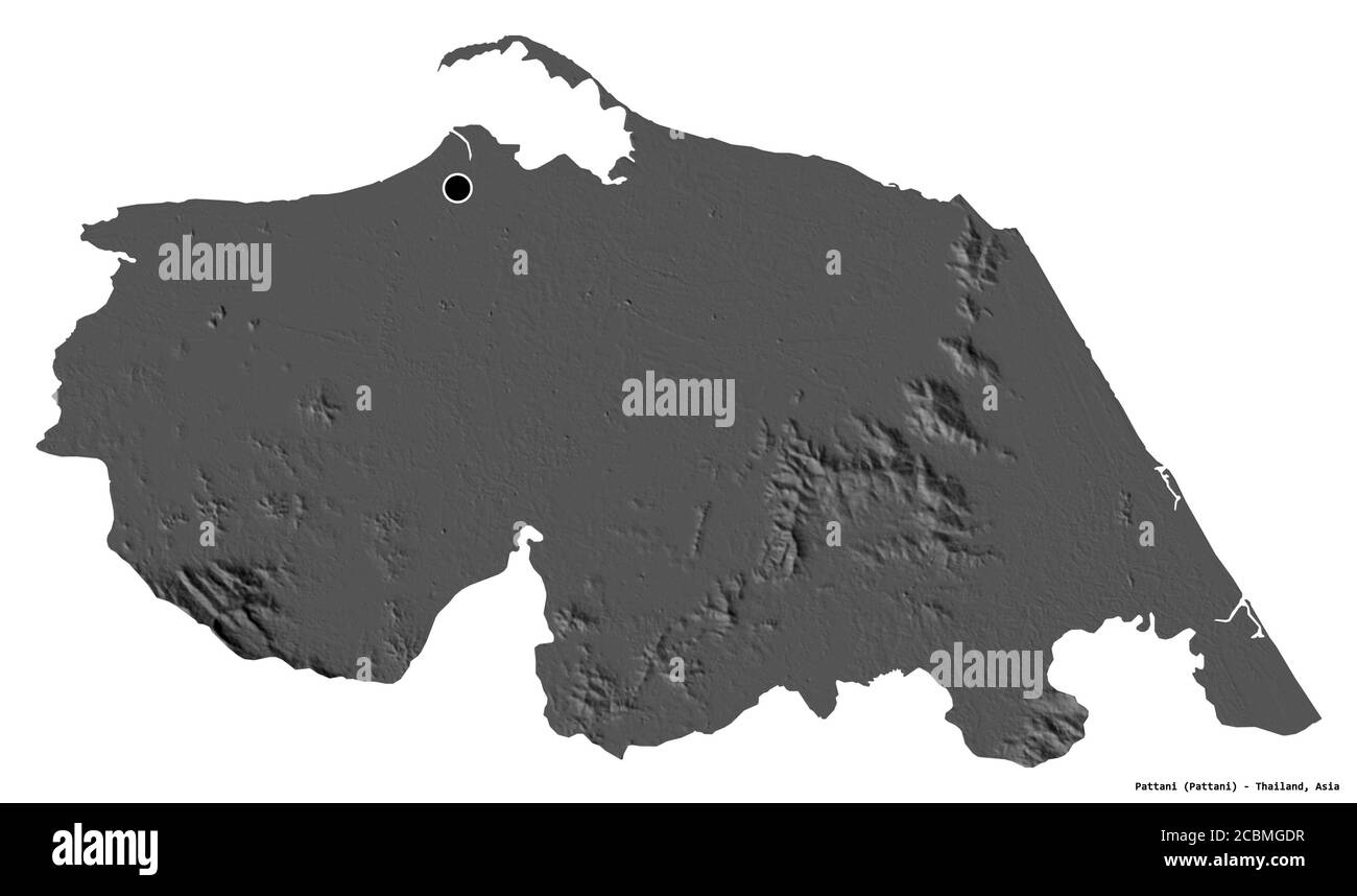 Shape of Pattani, province of Thailand, with its capital isolated on ...