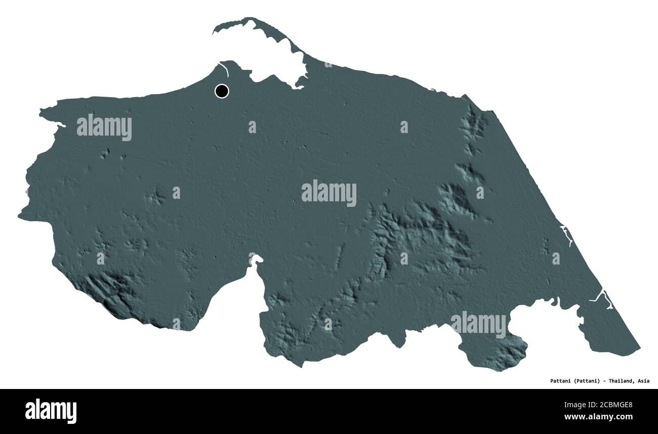 Shape of Pattani, province of Thailand, with its capital isolated on ...