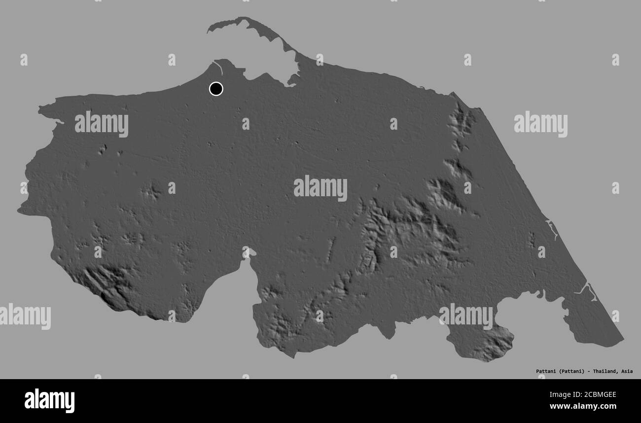 Shape of Pattani, province of Thailand, with its capital isolated on a ...