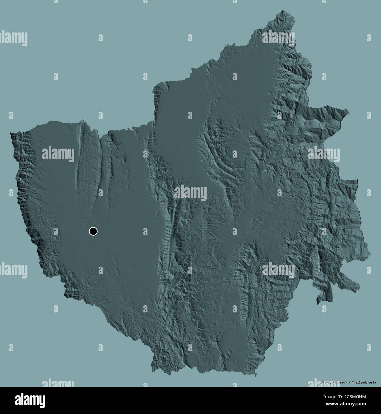 Shape of Phayao, province of Thailand, with its capital isolated on a ...