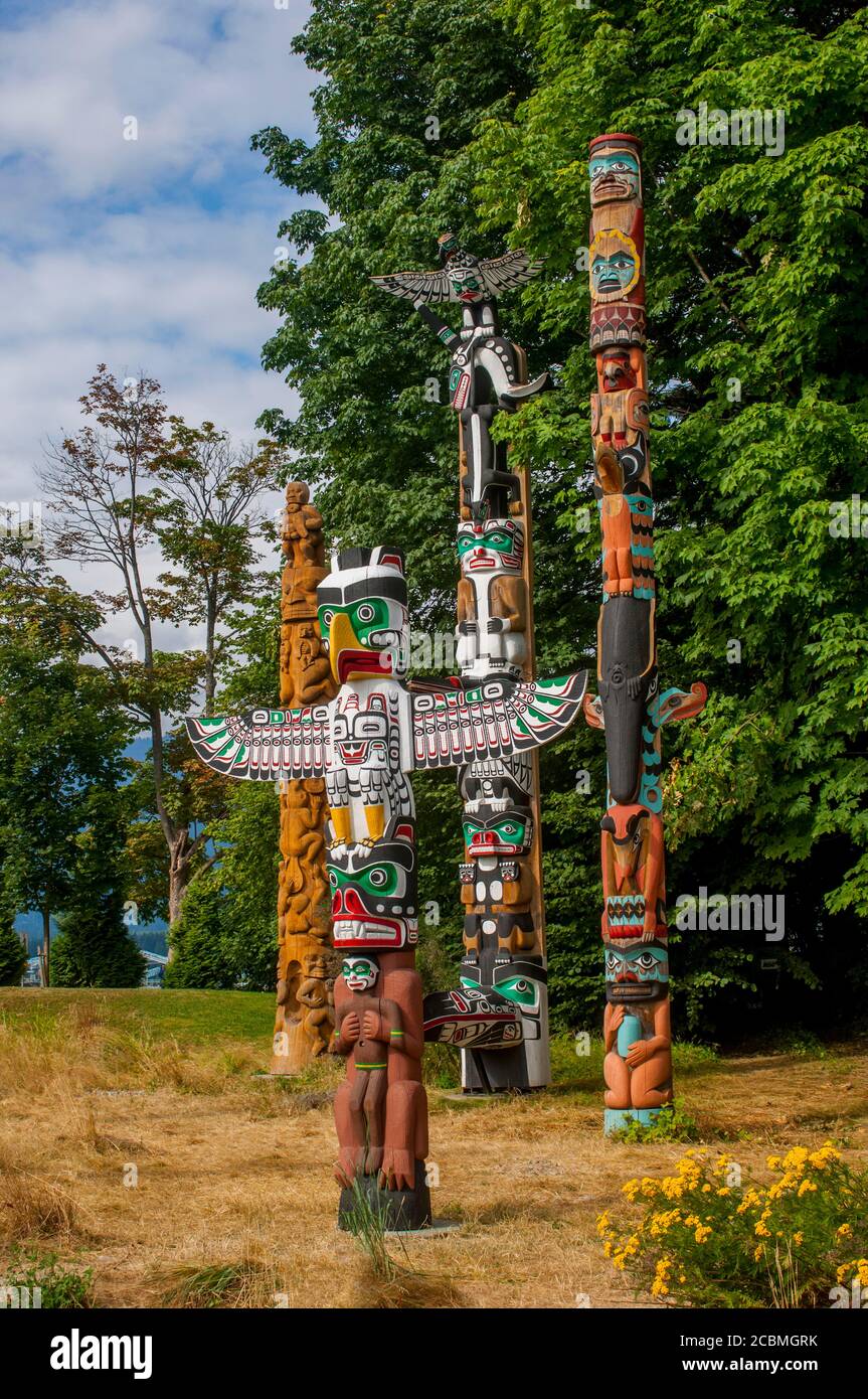 Native American totem poles in Stanley Park in Vancouver, British ...