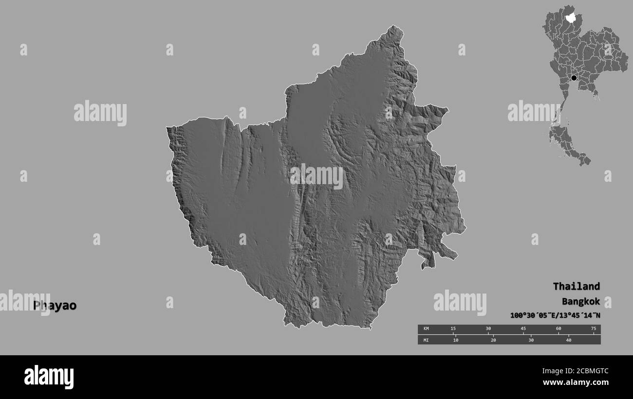 Shape of Phayao, province of Thailand, with its capital isolated on ...