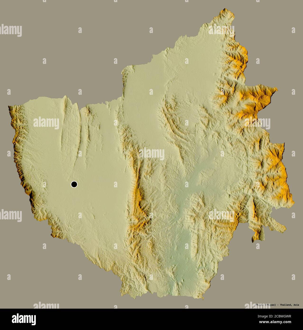 Shape of Phayao, province of Thailand, with its capital isolated on a ...