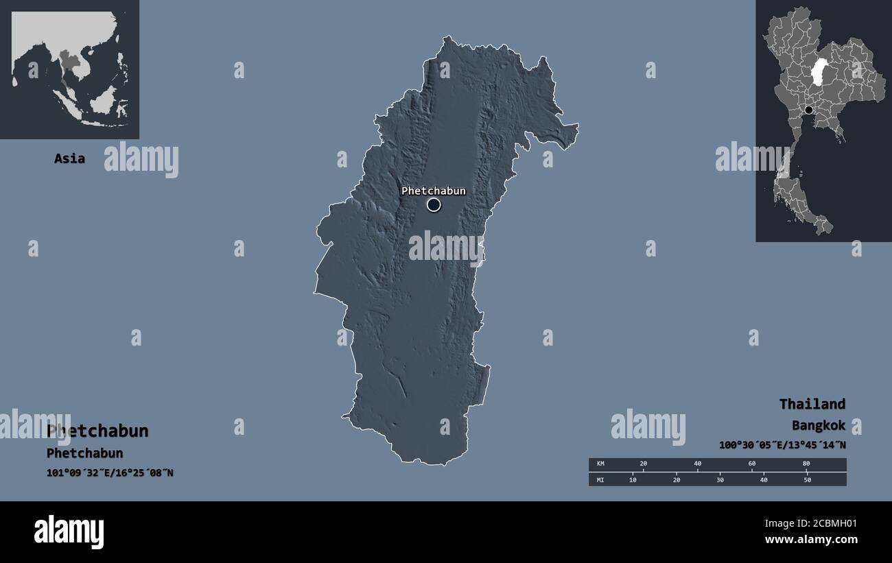 Shape of Phetchabun, province of Thailand, and its capital. Distance ...