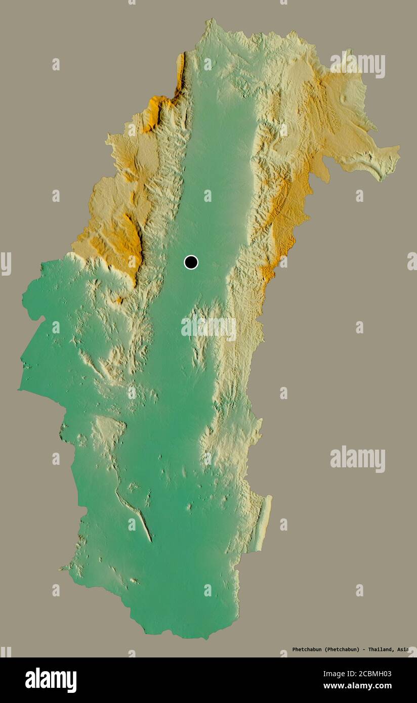 Shape of Phetchabun, province of Thailand, with its capital isolated on ...