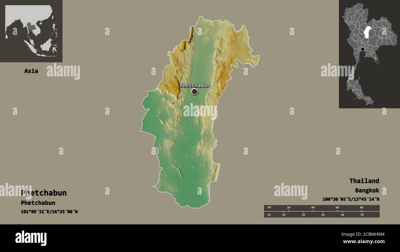 Shape of Phetchabun, province of Thailand, and its capital. Distance ...