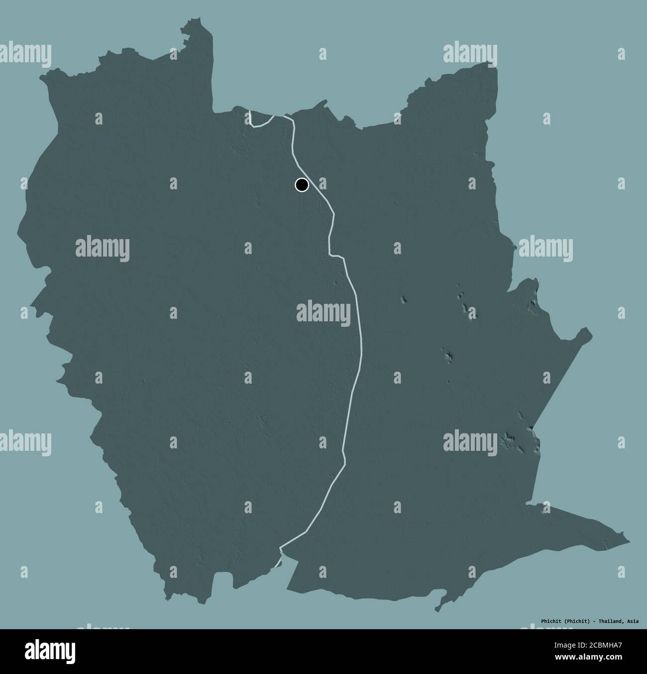 Shape of Phichit, province of Thailand, with its capital isolated on a ...