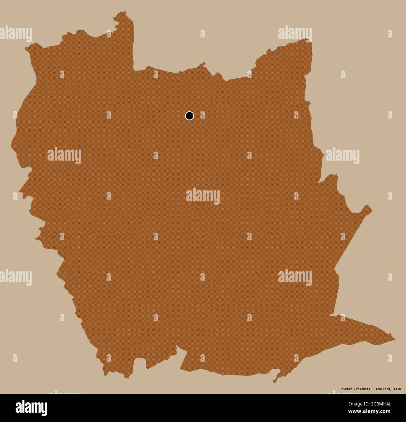 Shape of Phichit, province of Thailand, with its capital isolated on a ...