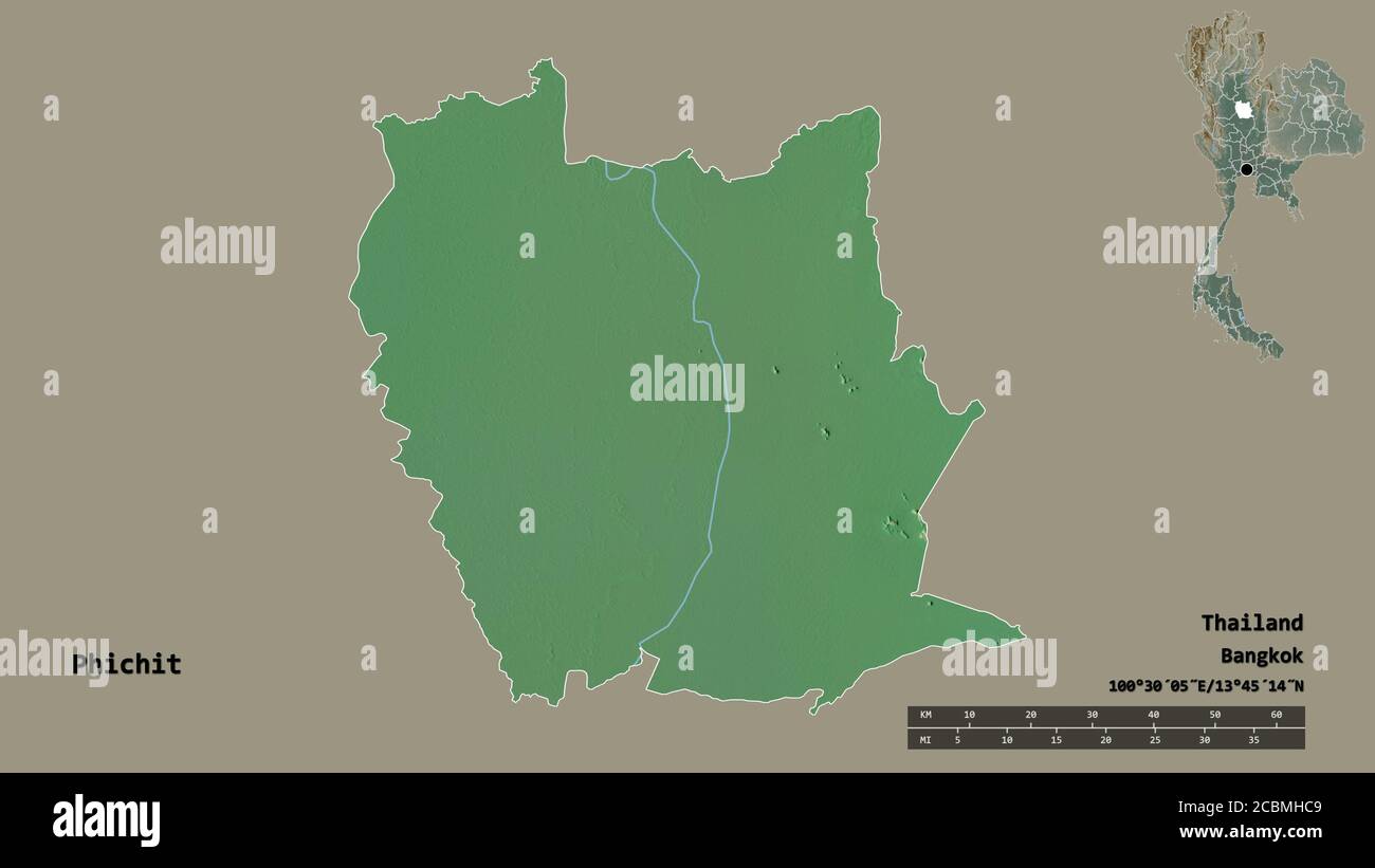 Shape of Phichit, province of Thailand, with its capital isolated on ...