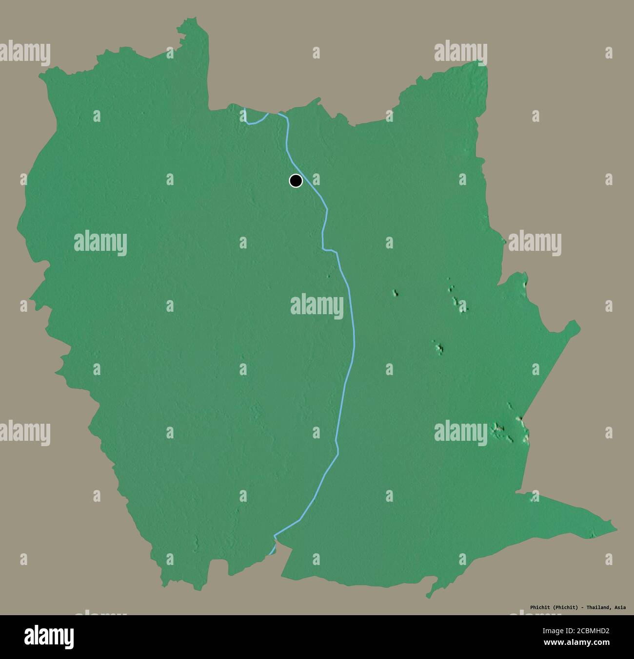 Shape of Phichit, province of Thailand, with its capital isolated on a ...
