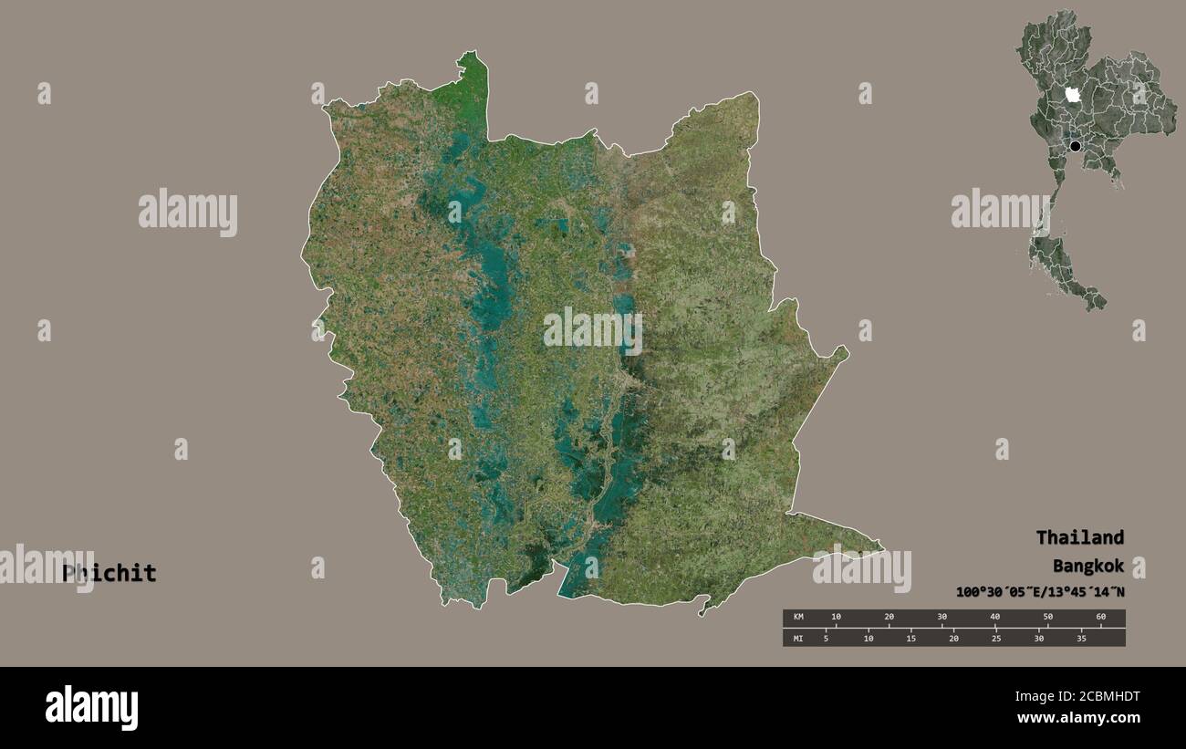 Shape of Phichit, province of Thailand, with its capital isolated on ...