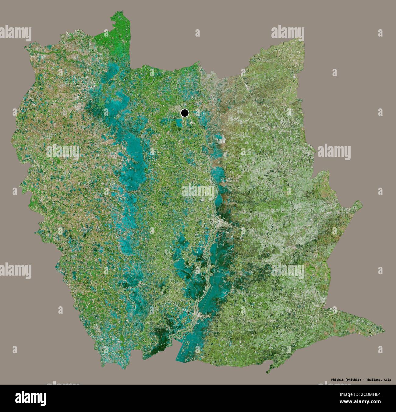 Shape of Phichit, province of Thailand, with its capital isolated on a ...