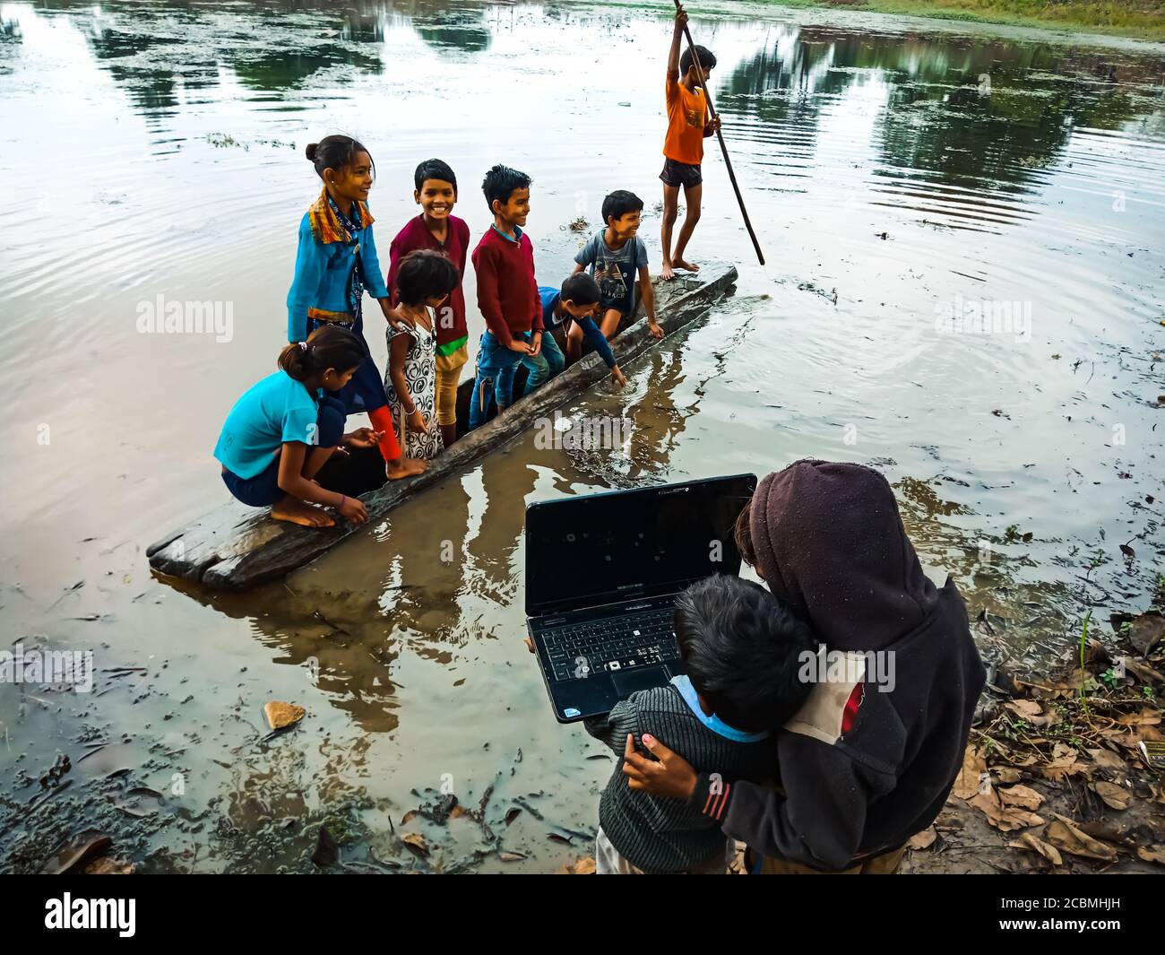 DISTRICT KATNI, INDIA - JANUARY 01, 2020: Two Indian village fisher ...