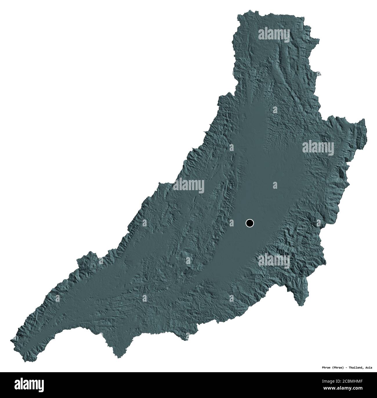 Shape of Phrae, province of Thailand, with its capital isolated on ...