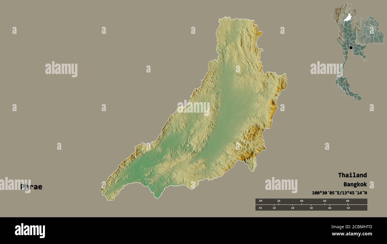 Shape of Phrae, province of Thailand, with its capital isolated on ...