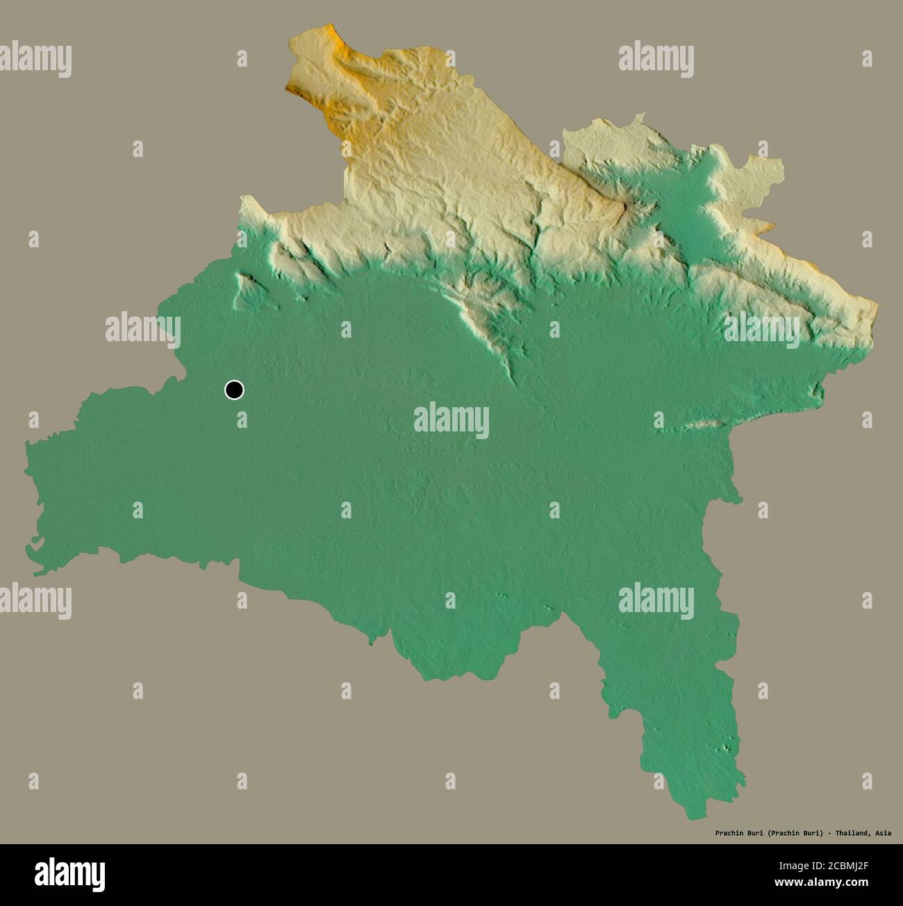 Shape of Prachin Buri, province of Thailand, with its capital isolated ...