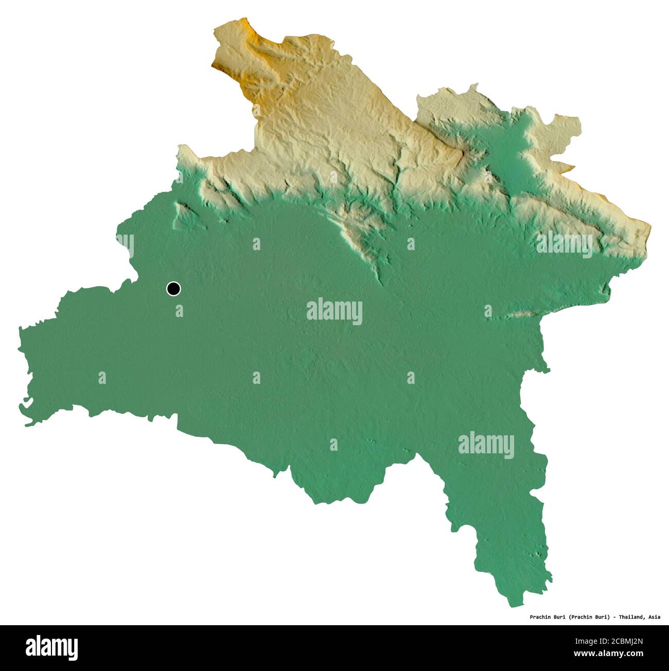 Shape of Prachin Buri, province of Thailand, with its capital isolated ...
