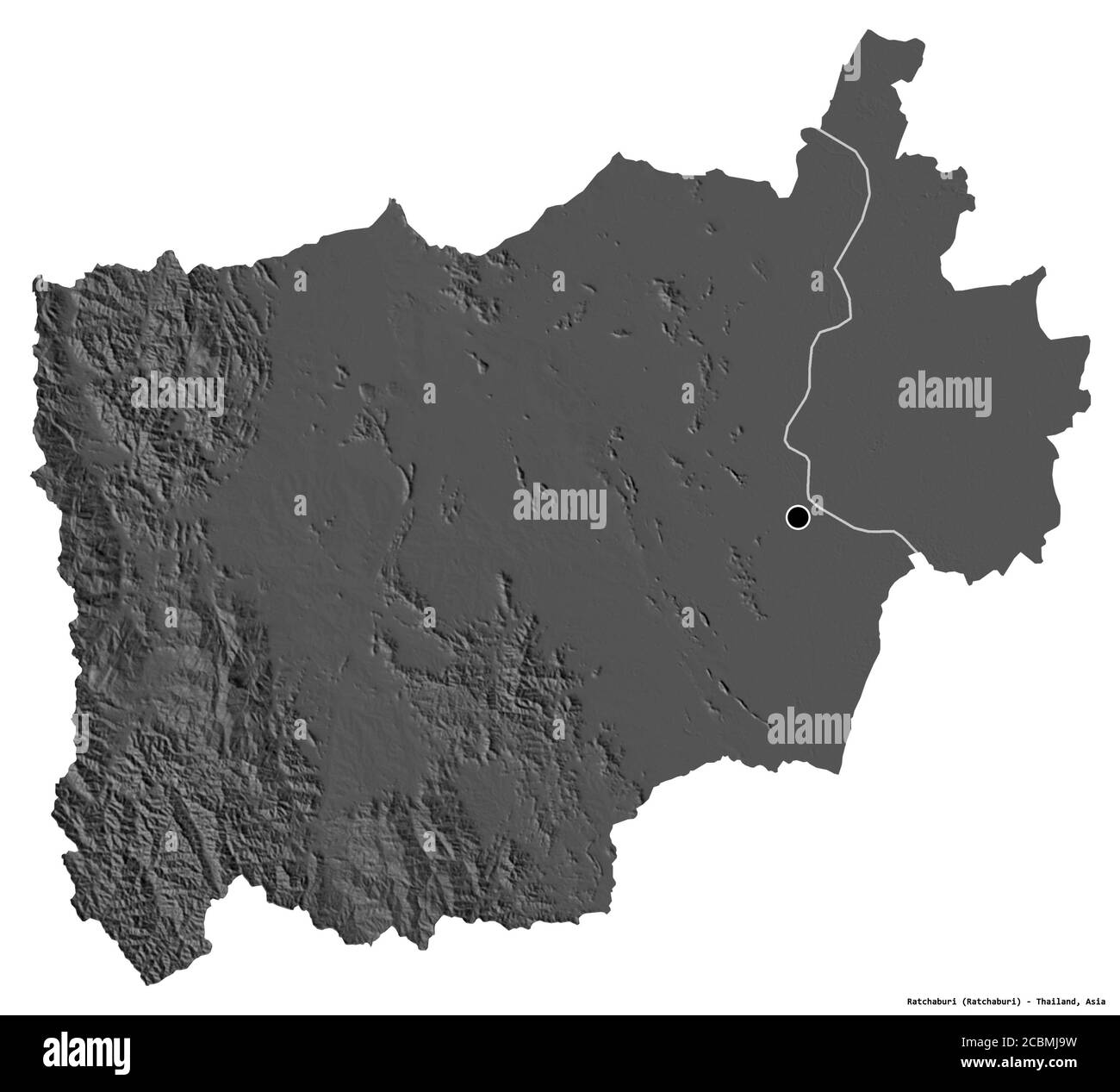 Shape of Ratchaburi, province of Thailand, with its capital isolated on ...