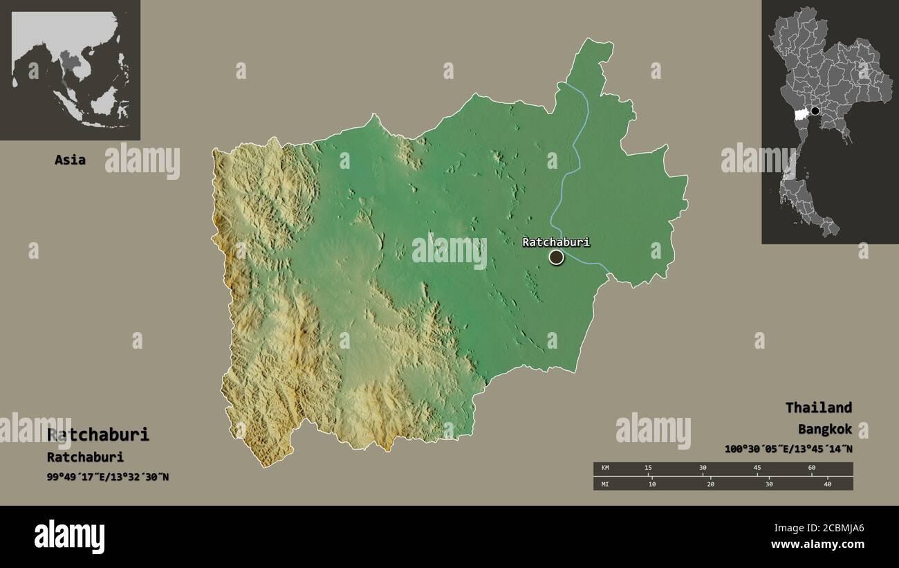Shape of Ratchaburi, province of Thailand, and its capital. Distance ...