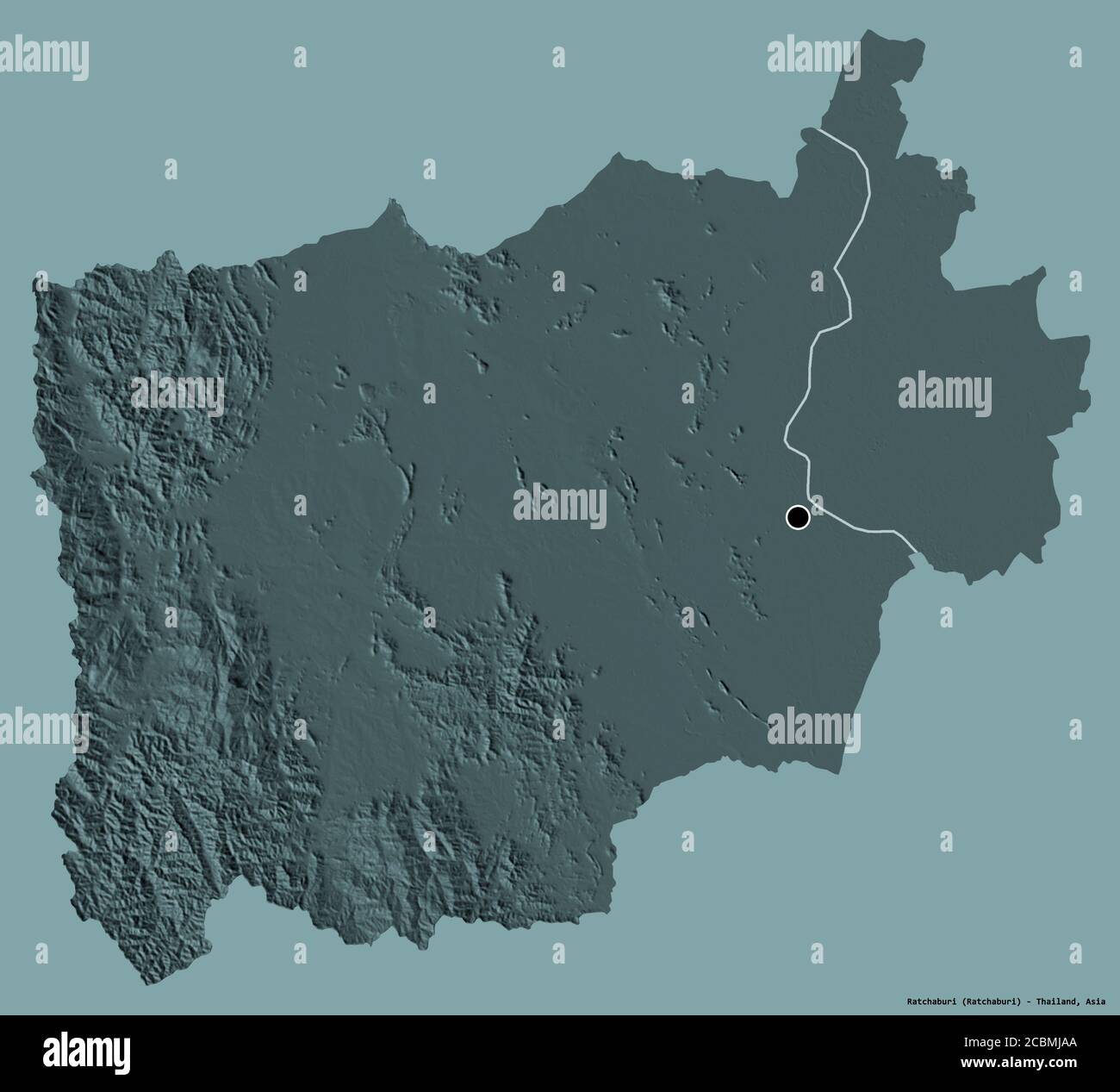 Shape of Ratchaburi, province of Thailand, with its capital isolated on ...