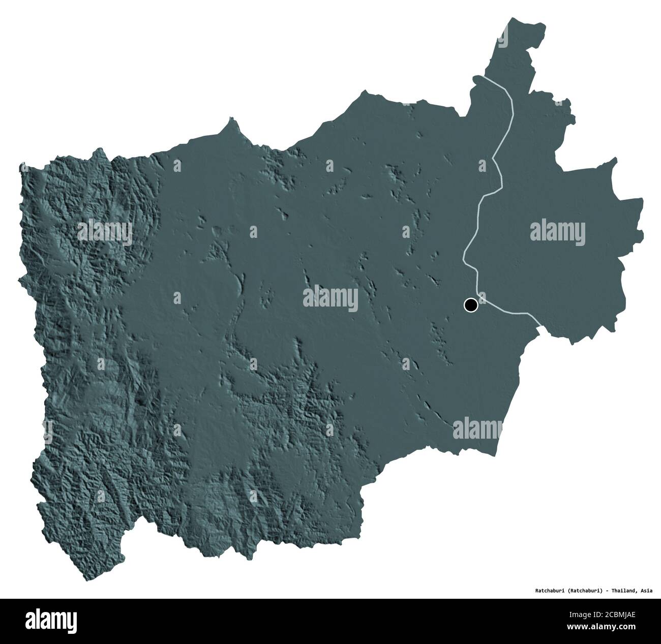 Shape of Ratchaburi, province of Thailand, with its capital isolated on ...
