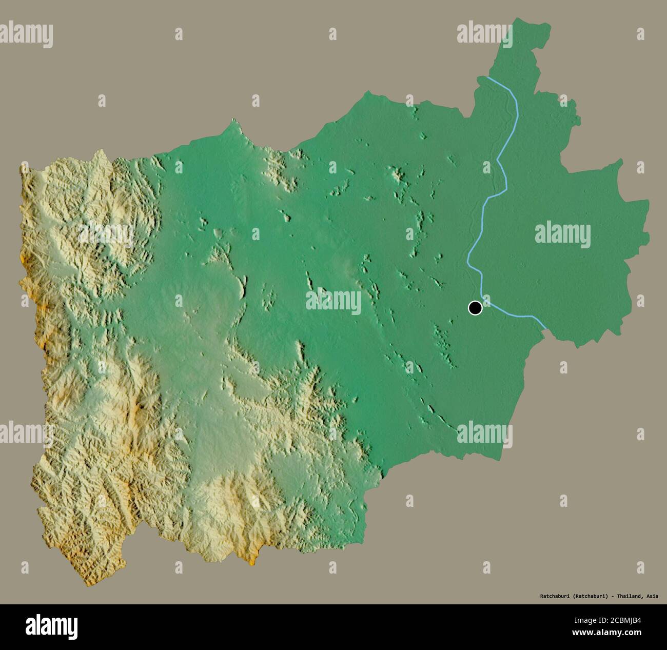 Shape of Ratchaburi, province of Thailand, with its capital isolated on ...
