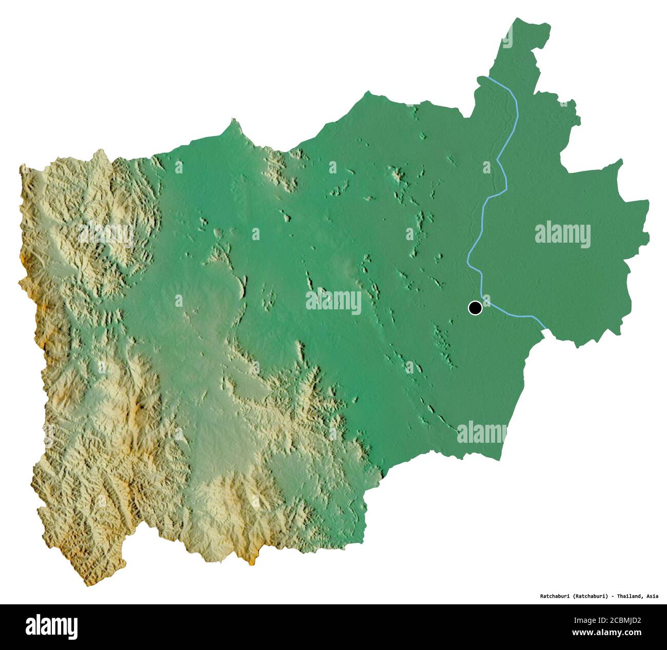 Shape of Ratchaburi, province of Thailand, with its capital isolated on ...